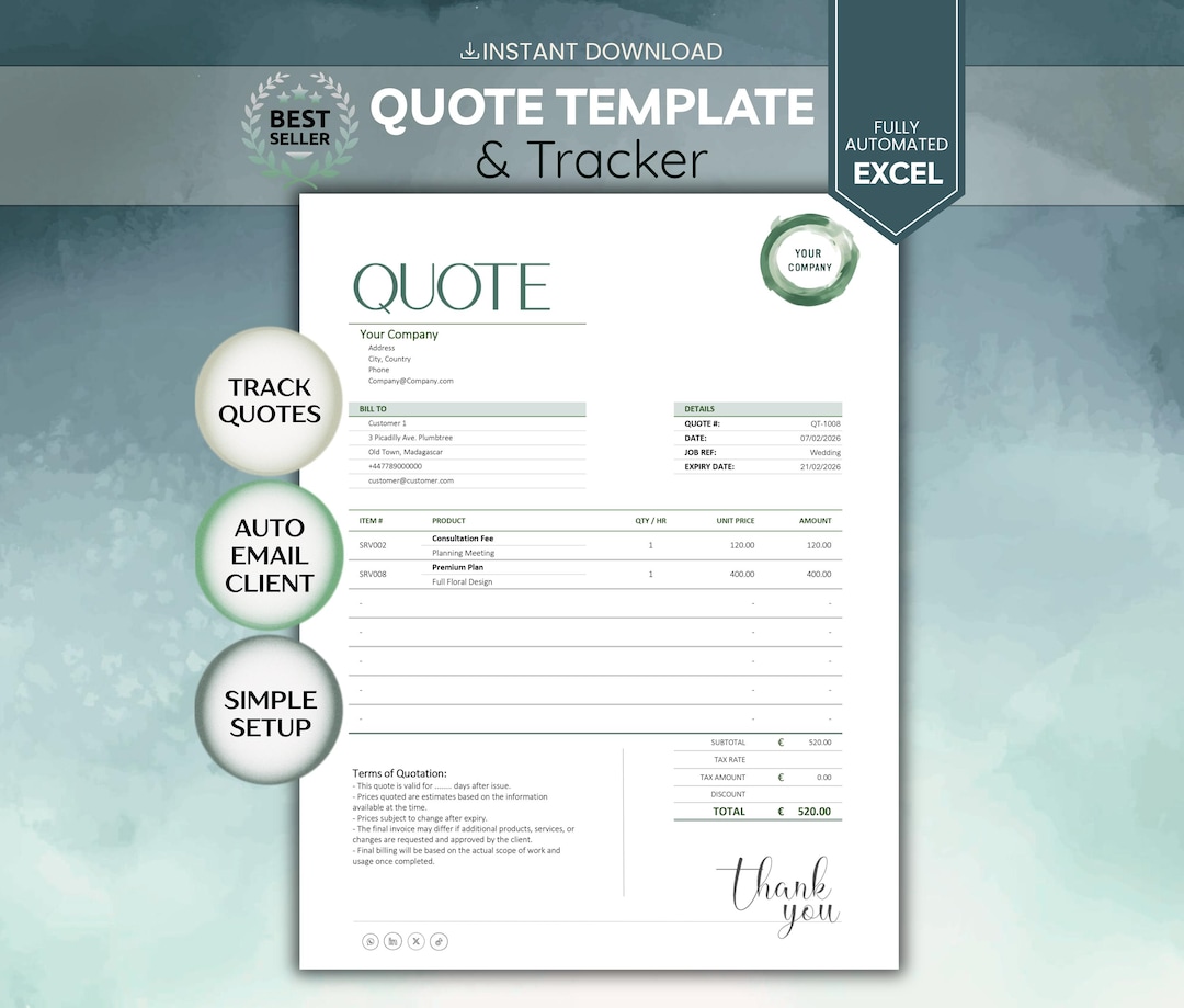Excel Quote Template & Tracker | Automated Quotation Tool ...