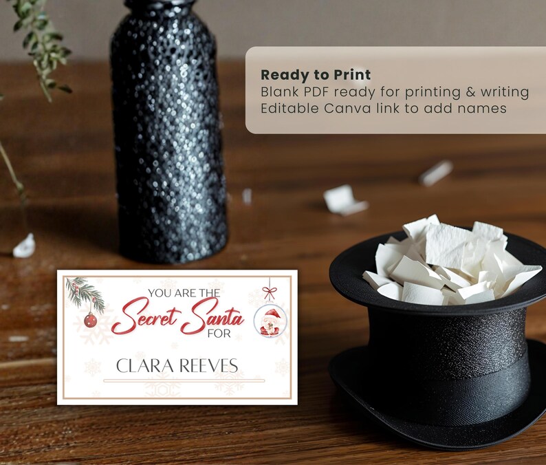 Secret Santa Name Draw Cards Editable Template & PDF | Christmas ...