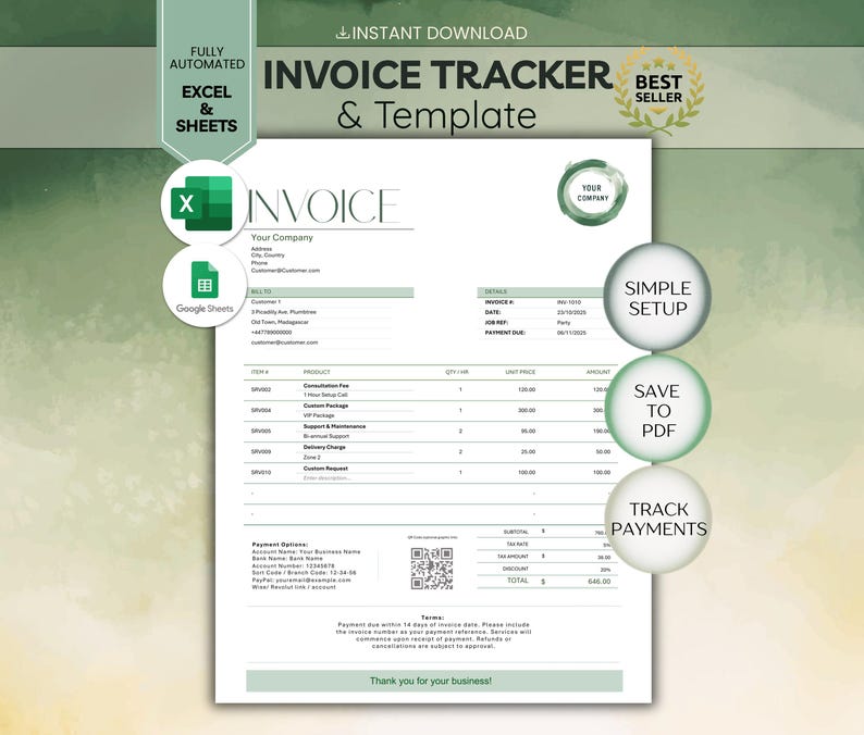 Smart Invoice Template & Tracker | Fully Automated Excel, Google Sheets ...