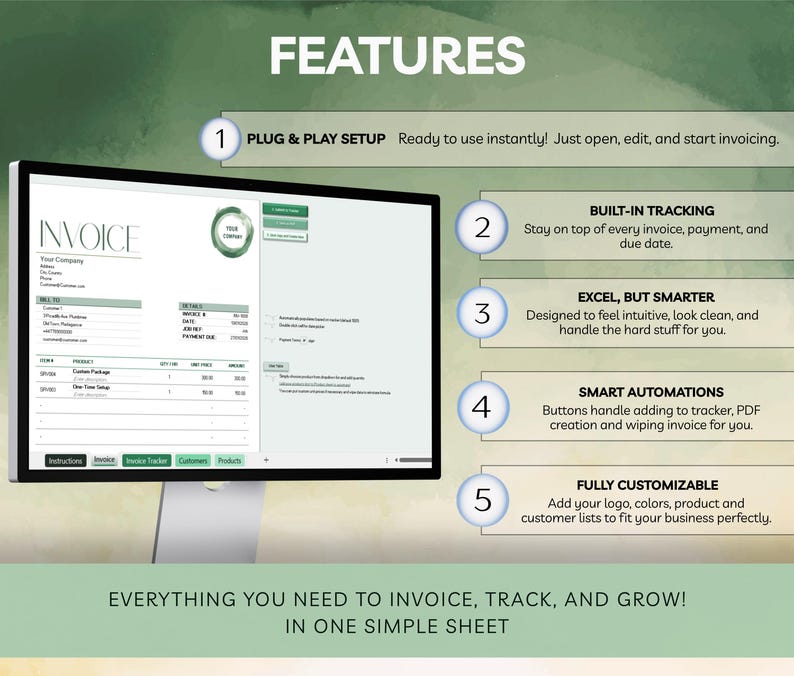 Smart Invoice Template & Tracker | Fully Automated Excel, Google Sheets ...