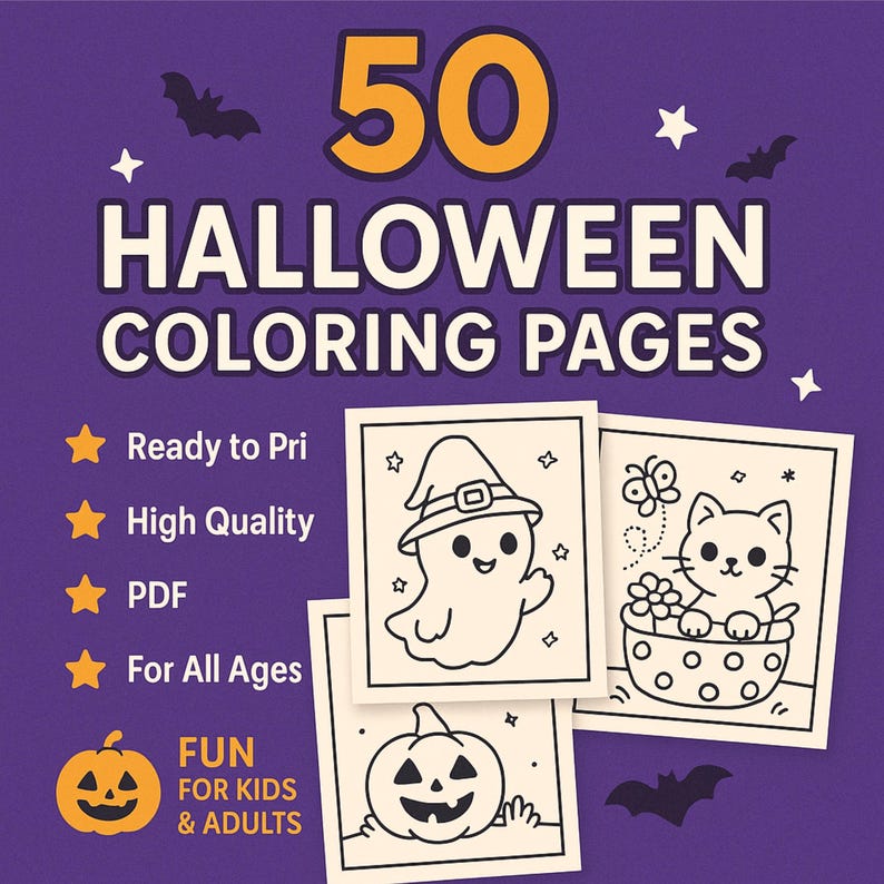 50 Halloween Coloring Pages for Kids & Adults | Fun Printable PDF ZIP ...
