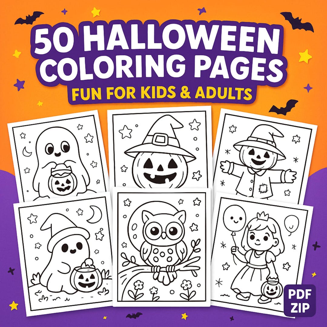 50 Halloween Coloring Pages for Kids & Adults | Fun Printable PDF ZIP ...