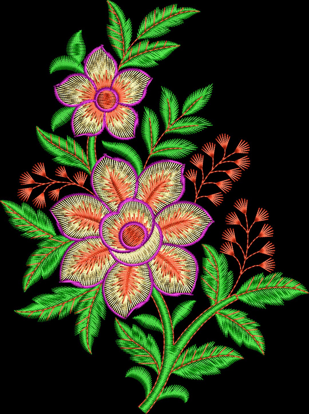 Rich Floral Cluster Embroidery Design | Traditional Flower Motif ...