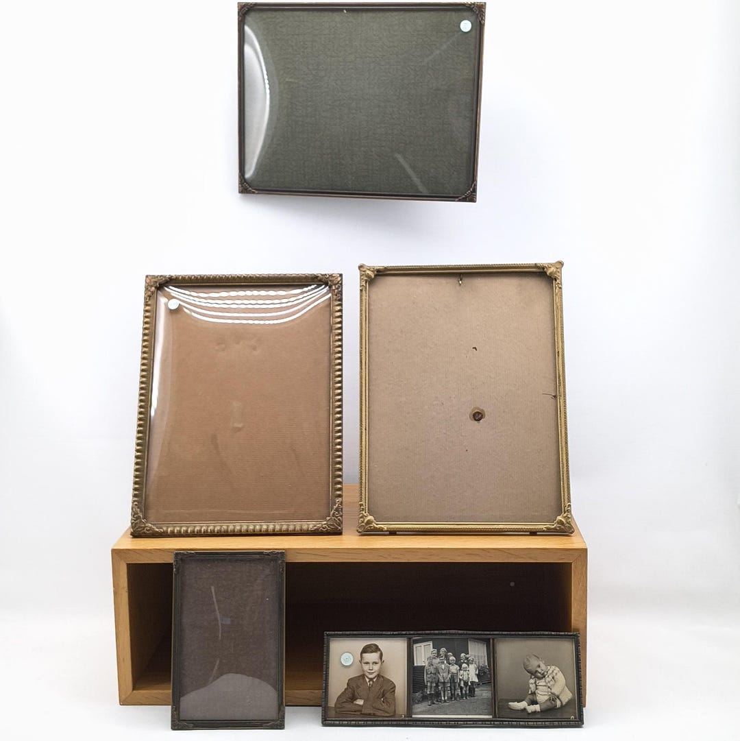 Vintage 1930s 1940s Metal Brass Photo Frames, Bubble Convex Glass ...