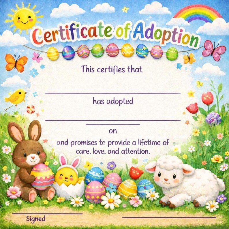 Easter Bunny Adoption Certificate | Kids Printable Activity (digital ...