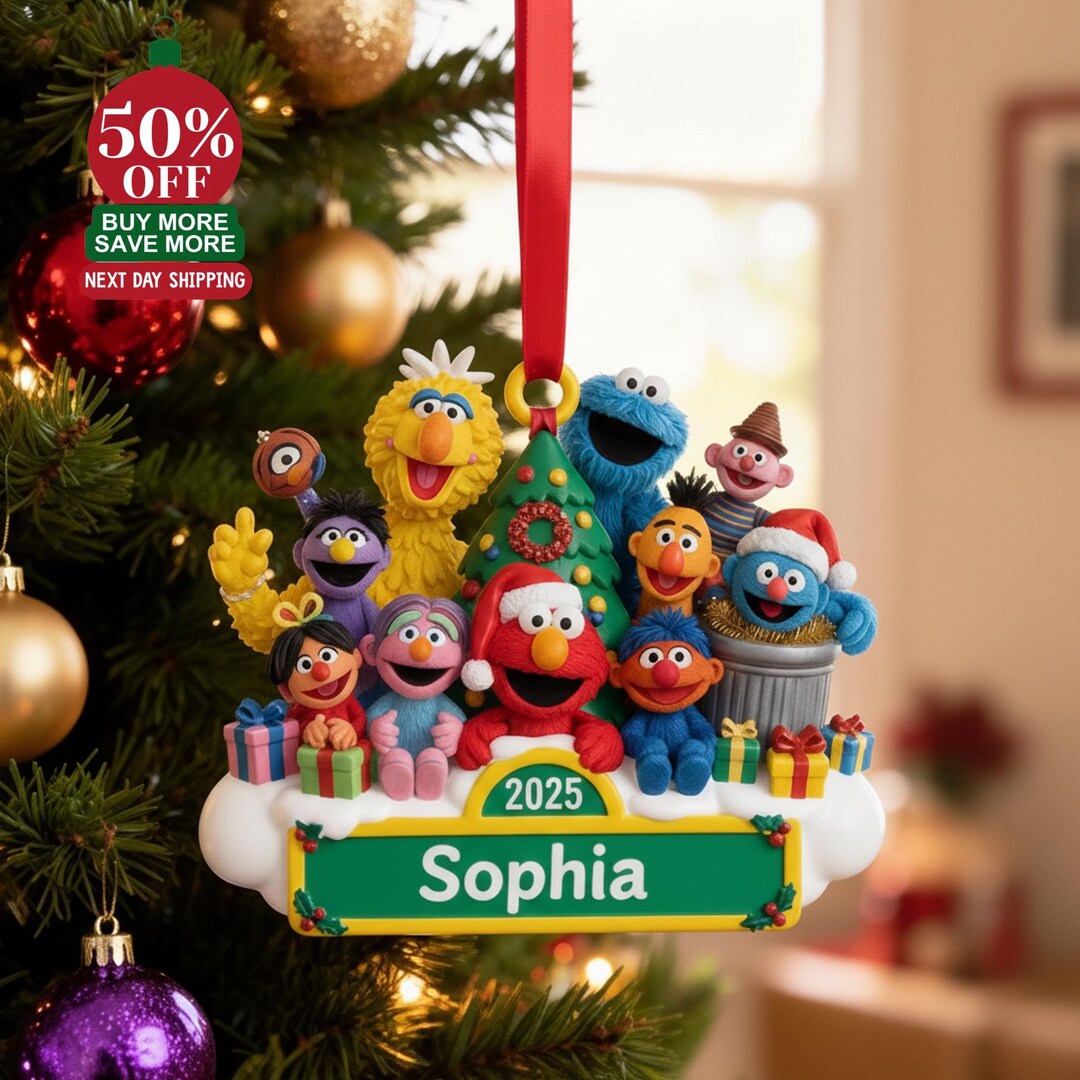 Personalized Sesame Street Ornament 2025, 2D Flat Christmas Tree Decor ...