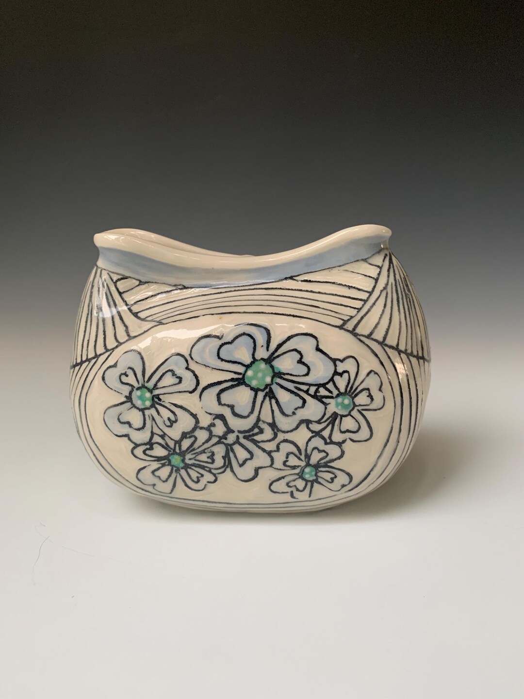 Handmade Mishima Ceramic Bud Vase, Watercolor Floral Design - Etsy