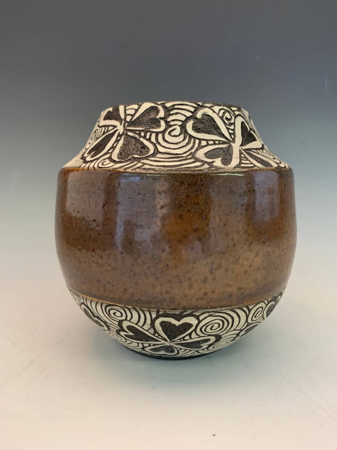 Sgraffito Vase: Carved Flower Design, Contemporary Pottery - Etsy