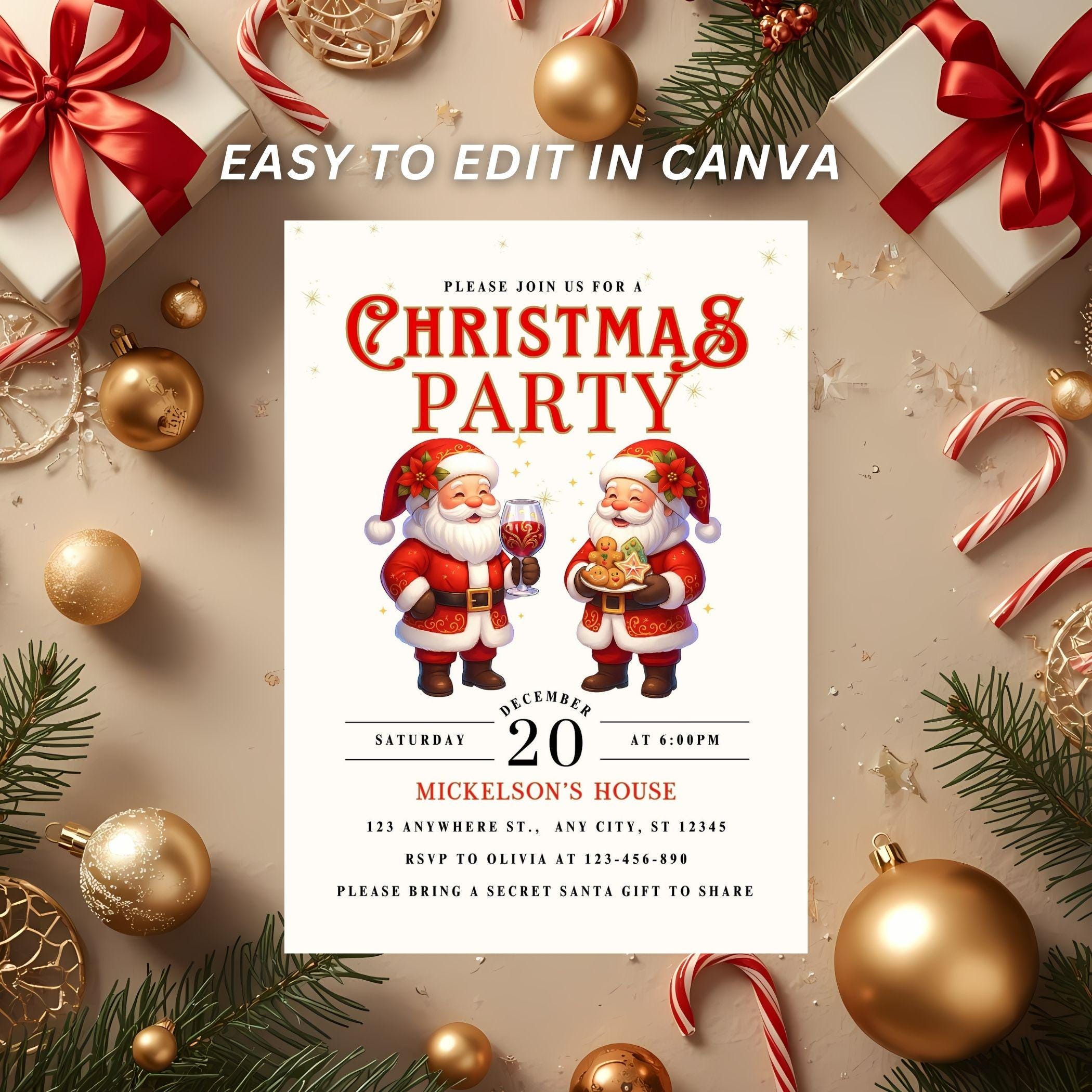 Elegant Christmas Party Invitation Template: Festive Holiday Invite ...