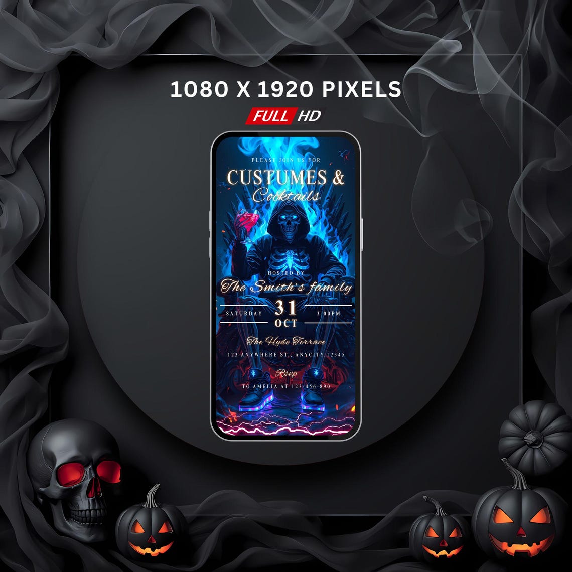 Bule Skeleton Halloween Party Invitation Video: Animated Spooky ...