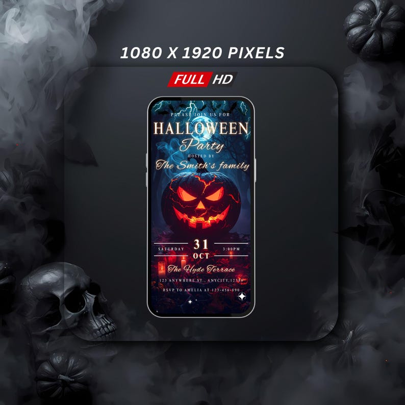 Spooky Ghost Halloween Party Invitation Video, Animated Skull Pumpkin ...