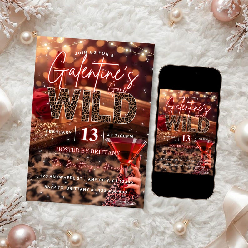 Leopard Print Galentine's Party Invitation: Girls Night, Canva Template ...