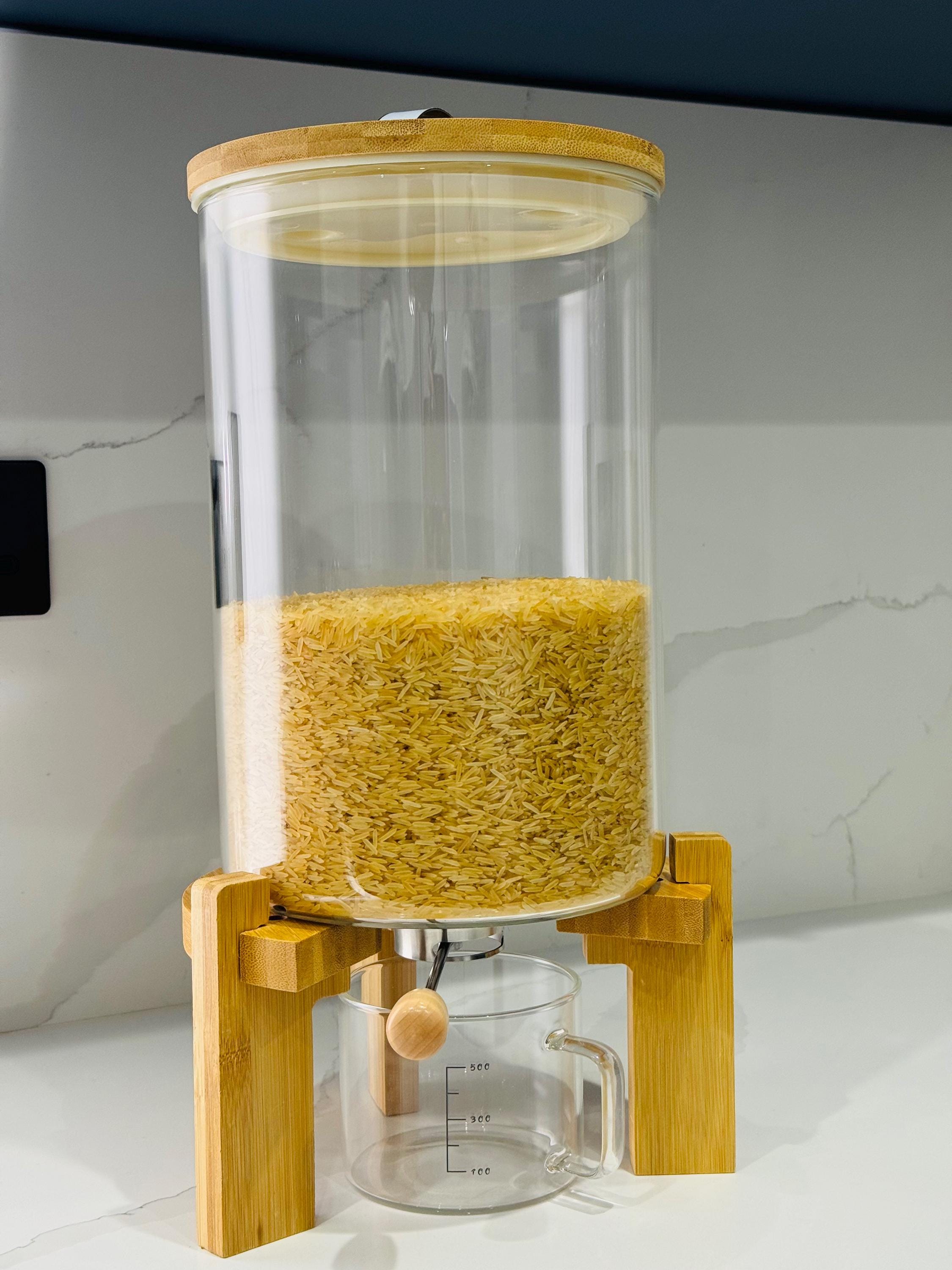 Glass Grain Dispenser With Bamboo Stand, Airtight Cereal Container - Etsy