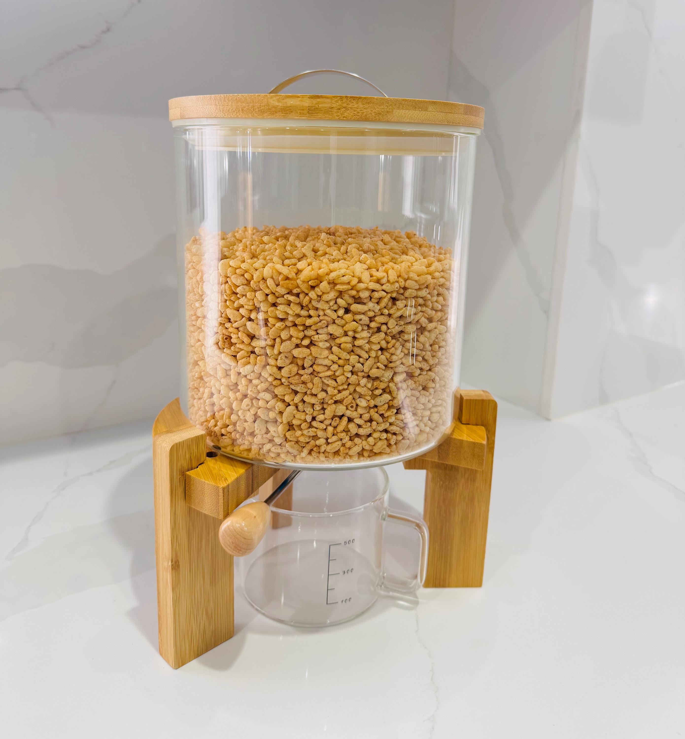 Glass Grain Dispenser With Bamboo Stand, Airtight Cereal Container - Etsy