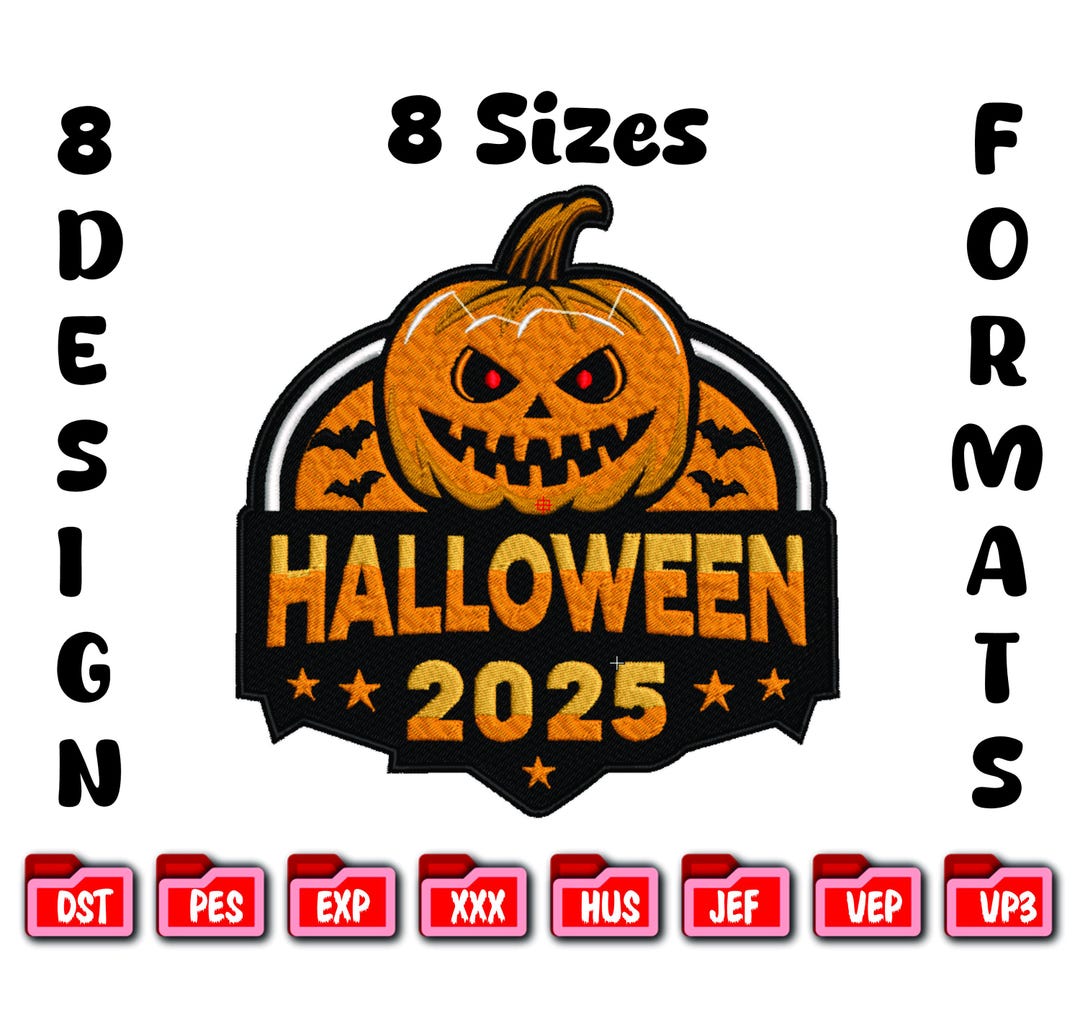 Jack-o'-lantern Bats Embroidery Design: Halloween 2025 (digital ...