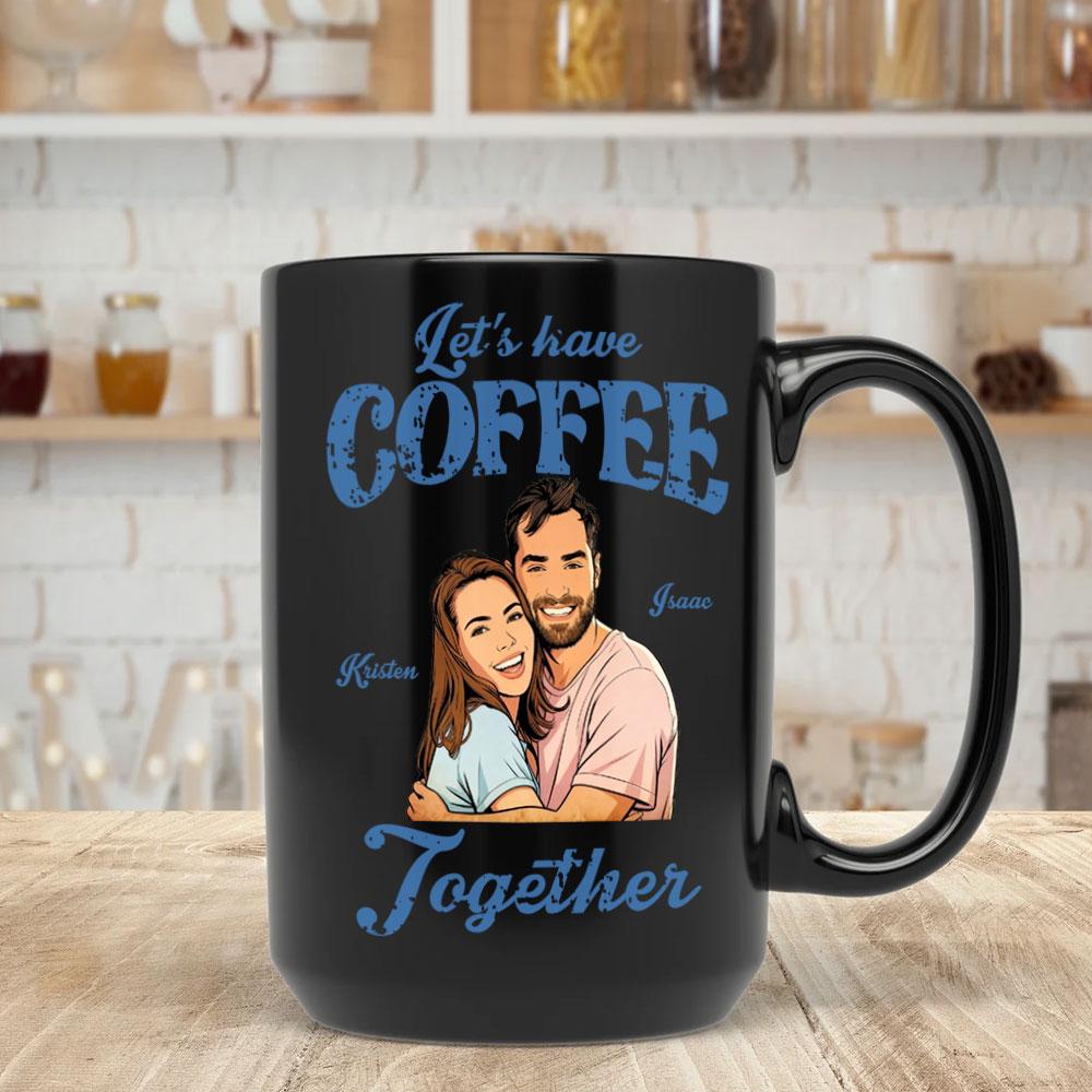 Personalized Couple Mug Set, Custom Portrait Coffee Mugs, Let’s Have ...