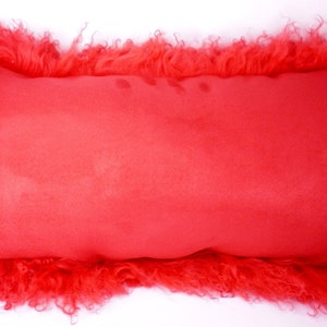 Real Genuine Red Mongolian Tibetan Lamb Fur Pillow New Authentic Tibet ...