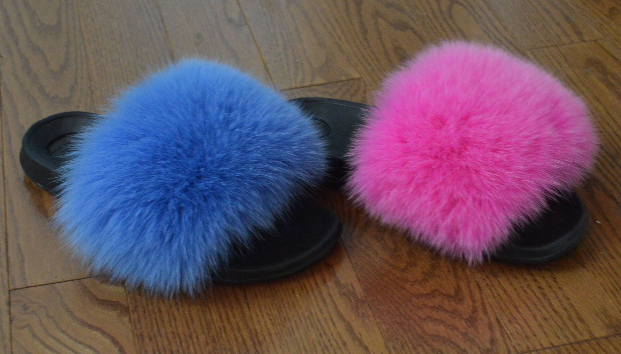 Real Fur Slide Fox Sandals Slippers Slides New - Etsy