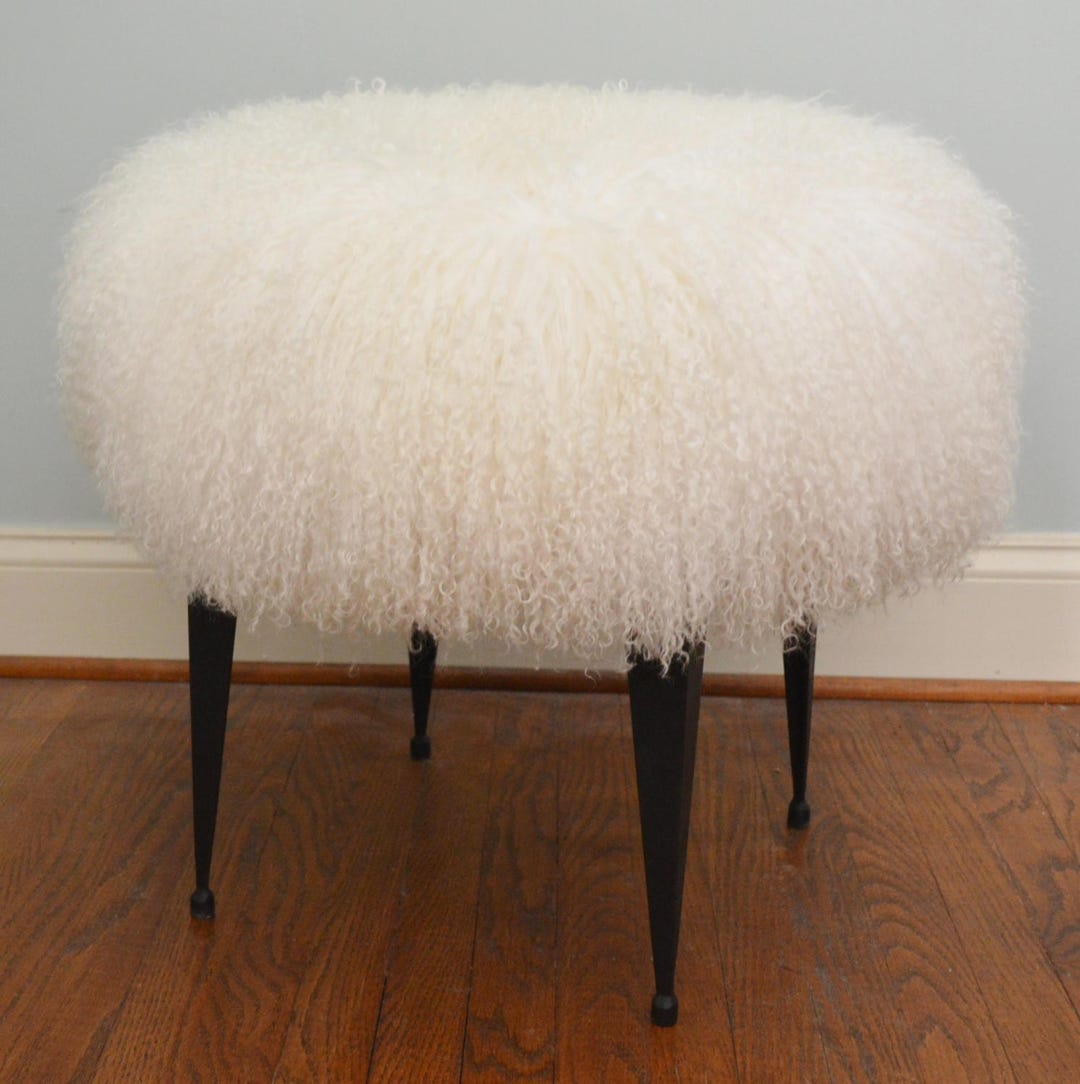 Real Natural Mongolian Lamb Fur Stool Tibet Lamb Bench With Iron Legs ...