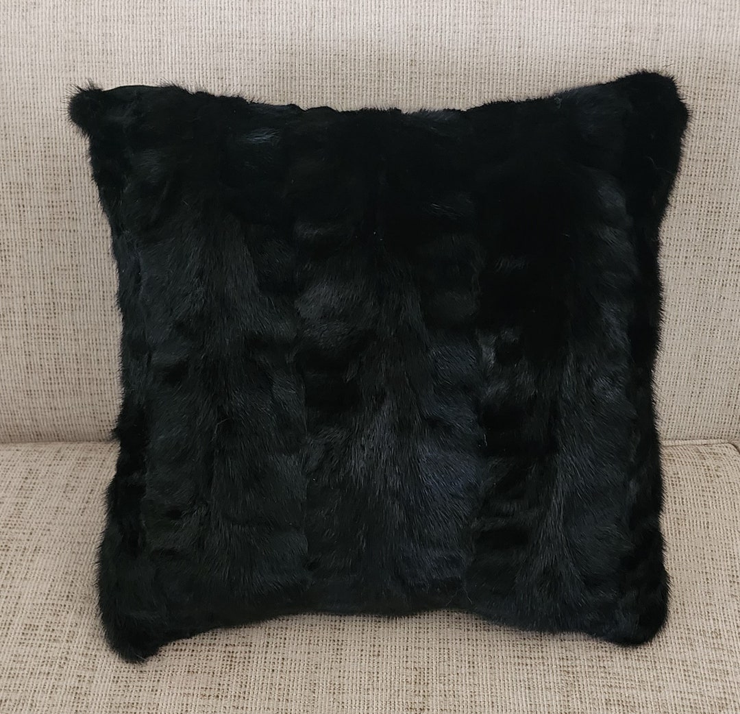 Real Black Mink Fur Pillow 16", 18" or 20" Square Insert Included ...