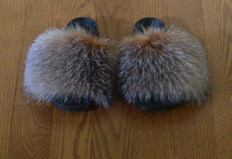 Real Fur Slide Fox Sandals Slippers Slides New - Etsy