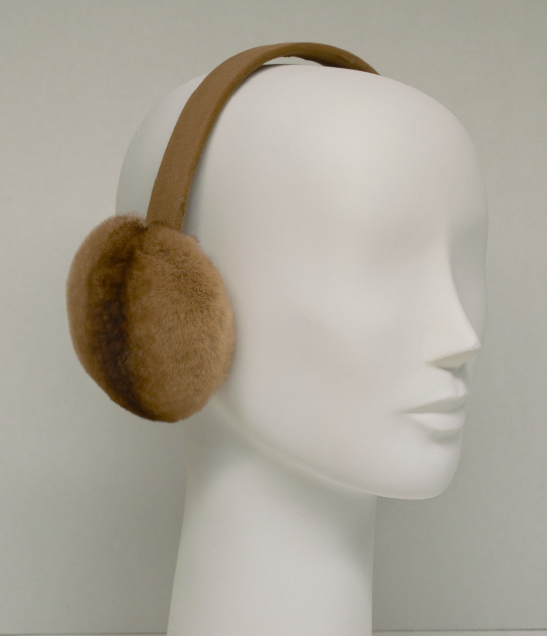 Real Sheared Mink Fur Earmuffs Tan With Stripe New Authentic Genuine ...