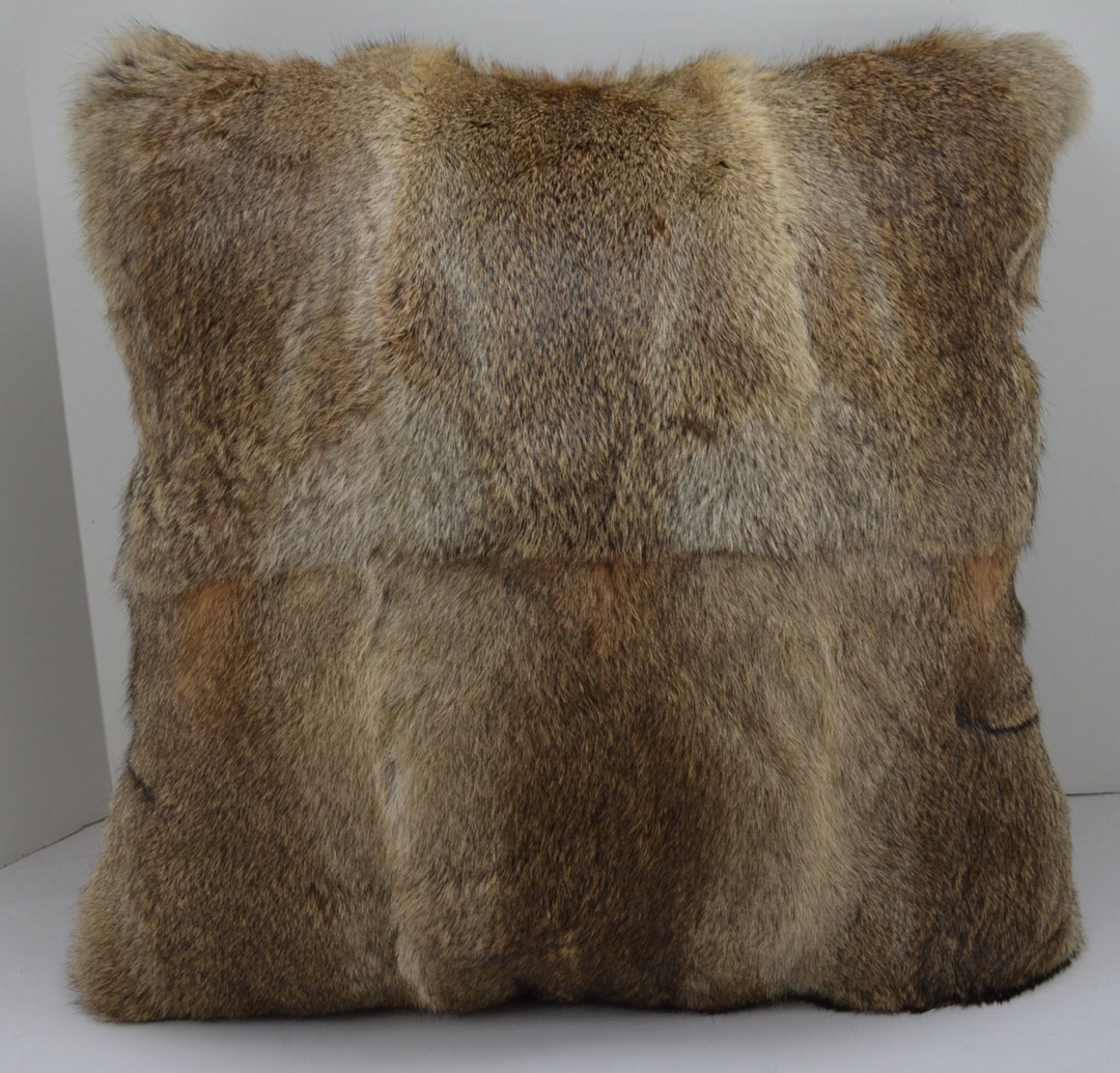 Brown Rabbit Fur Pillow 18x18 Natural Brown New Authentic Fur Cushion ...