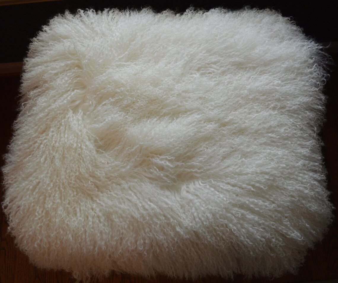 Real Natural Mongolian Lamb Fur Bench Tibet Stool Silver Hairpin Legs ...
