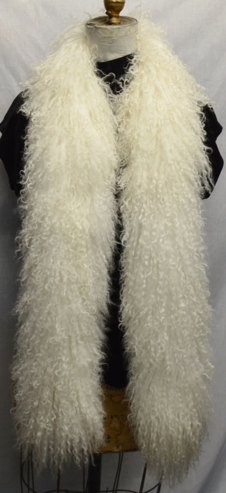 Natural White Mongolian Lamb Tibetan Fur Boa Double Sided New Real ...