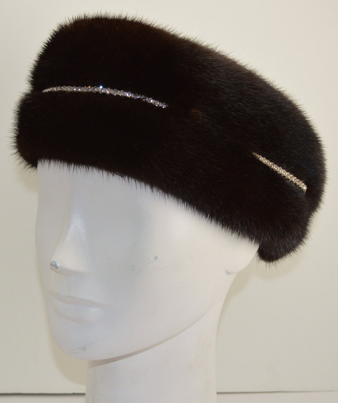 Mahogany Mink Fur Headband With Rhinestones Made in the Usa | Etsy