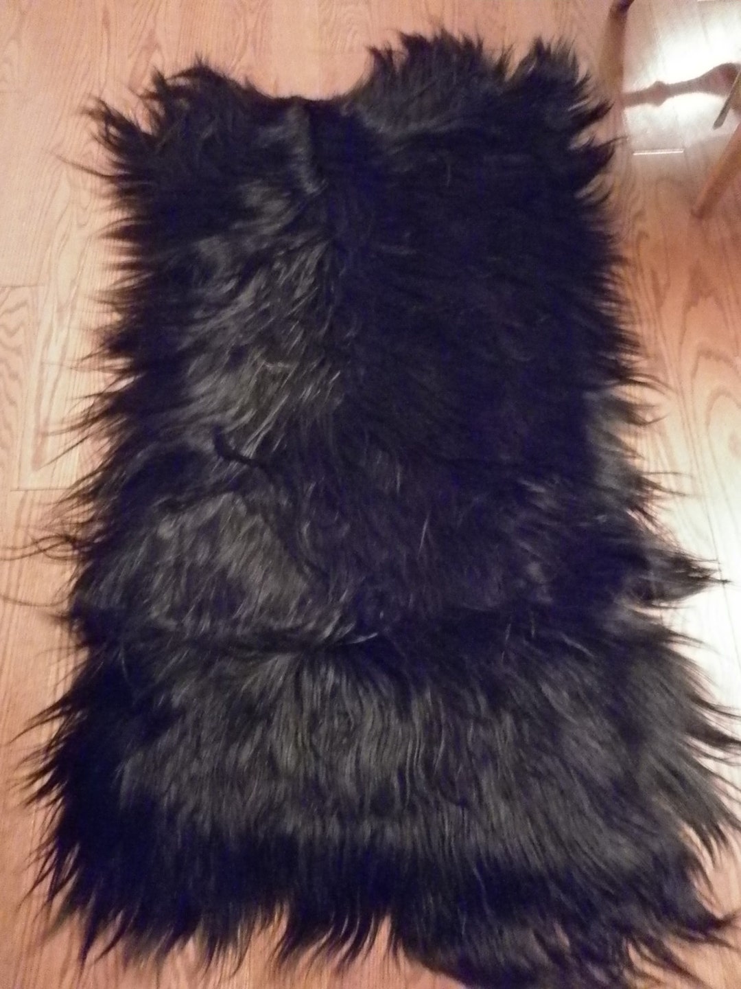 Black Long Hair Goat Fur Chaps Plate Rug Throw New Authentic - Etsy