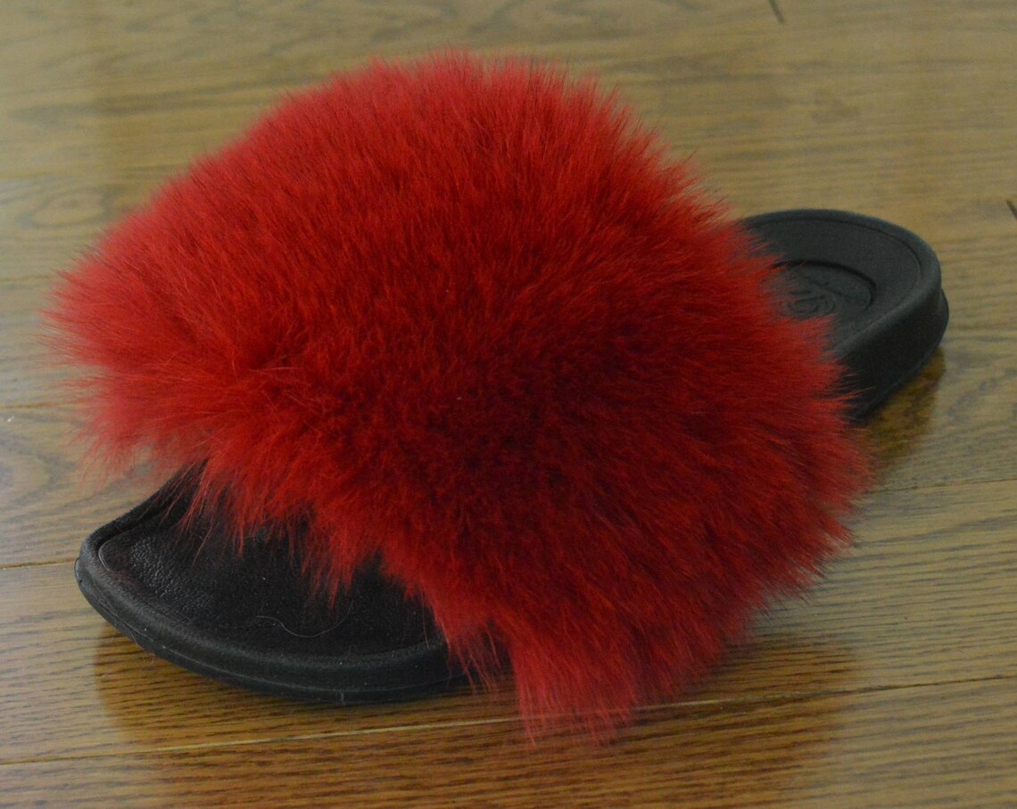 Real Fur Slide Fox Sandals Slippers Slides New - Etsy