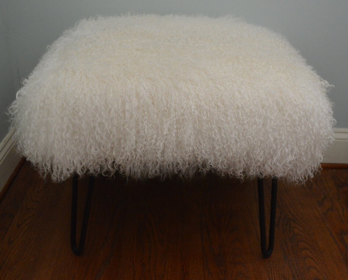 Real Natural Mongolian Lamb Fur Bench Tibet Lamb Stool Made in | Etsy