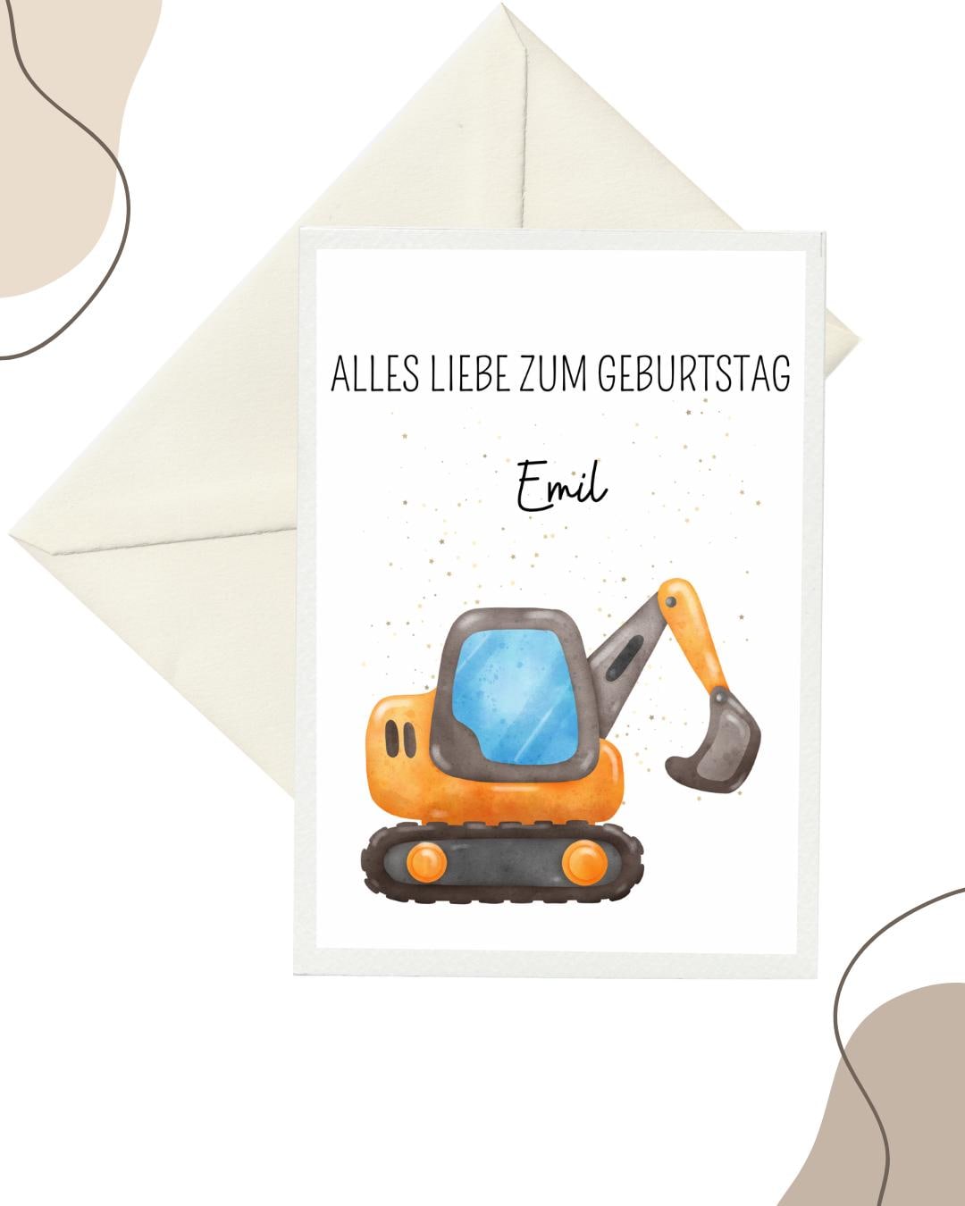 Excavator Birthday Card for Children | Personalized Card With Name ...