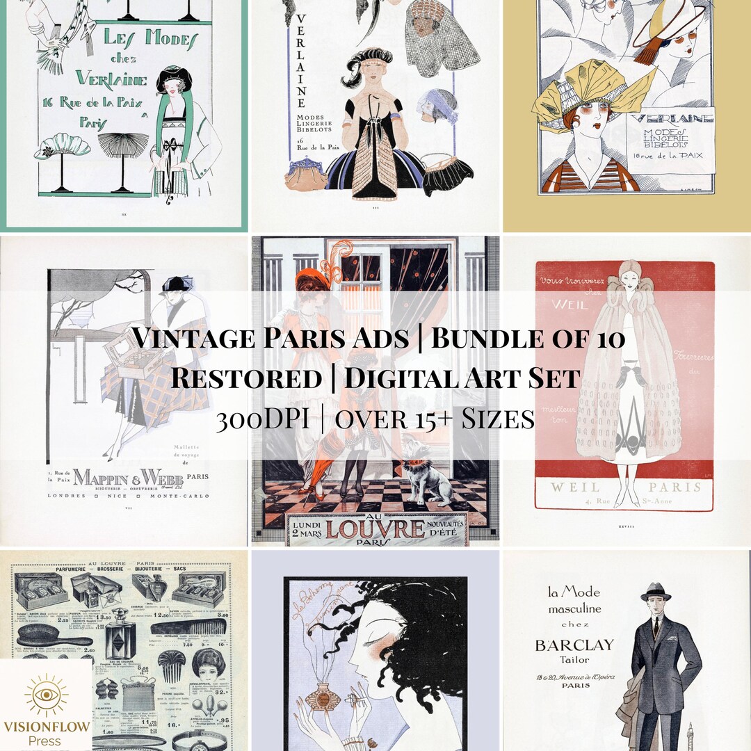 10 Vintage Paris Ads: Restored Fashion & Travel Prints (digital ...