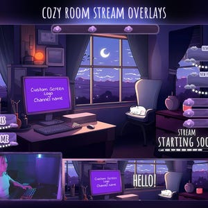 Animated Stream Overlay Pack | Cozy Room | Night Vibe Overlay Package ...