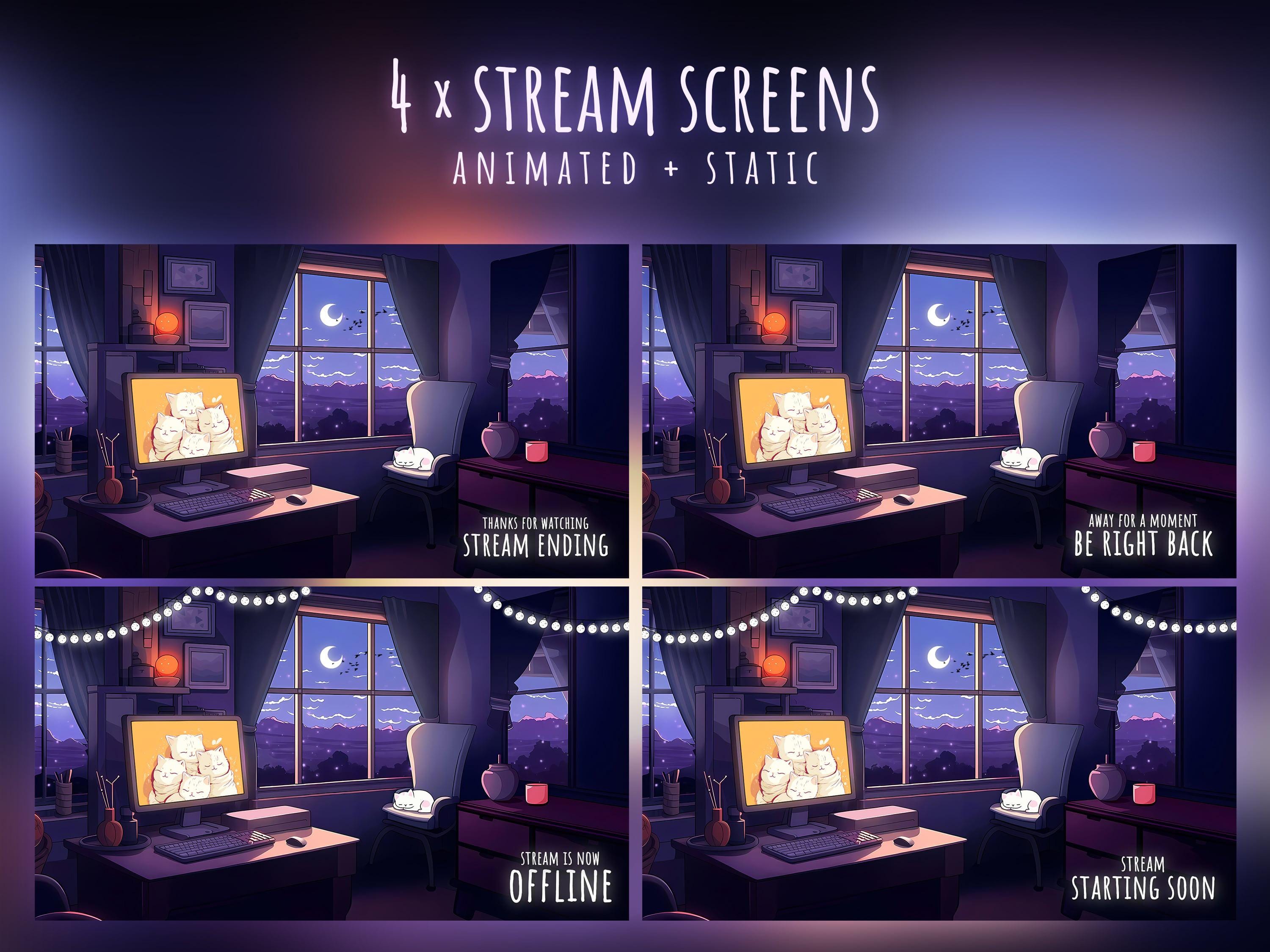 Animated Stream Overlay Pack | Cozy Room | Night Vibe Overlay Package ...