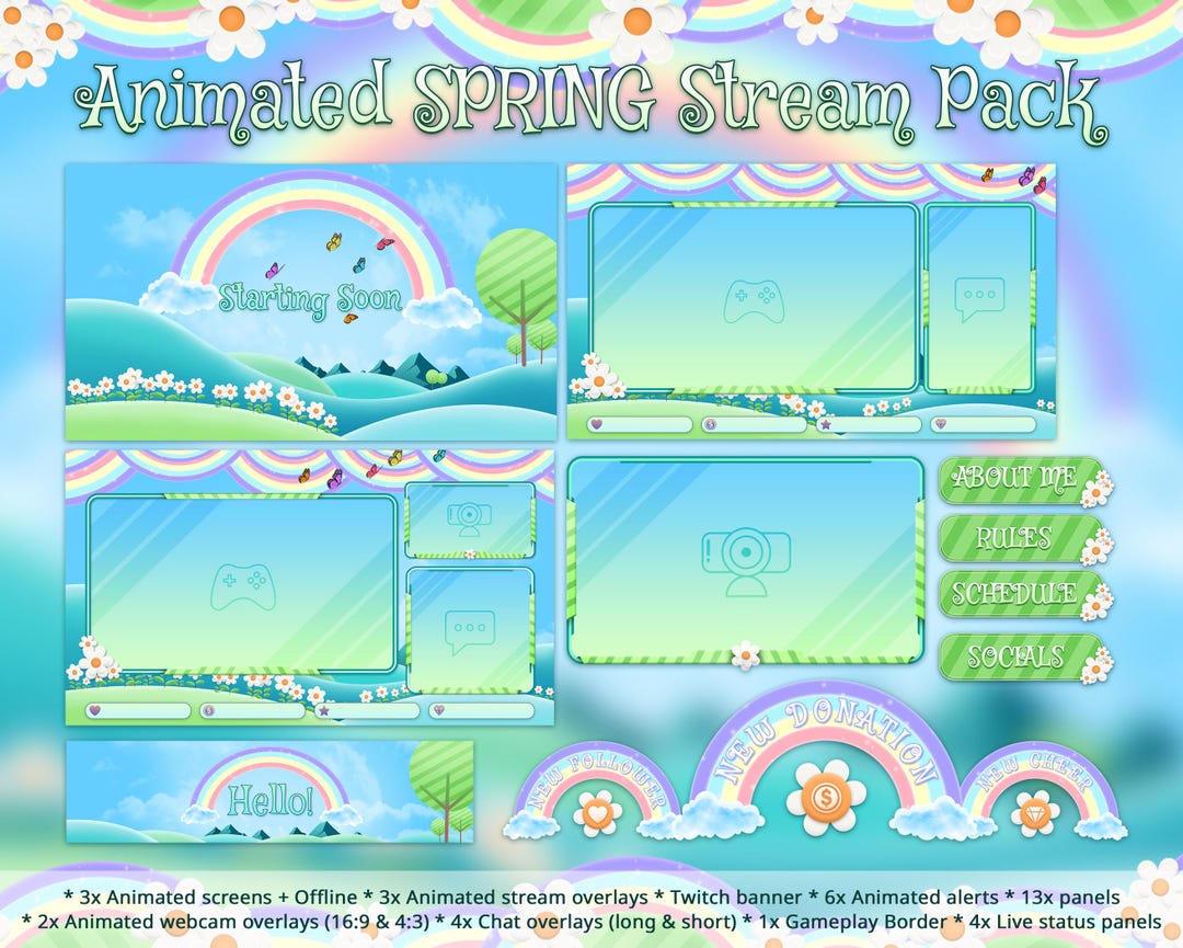 Cute Animated Stream Overlay Pack | Screens | Alerts | Panels | Webcam ...