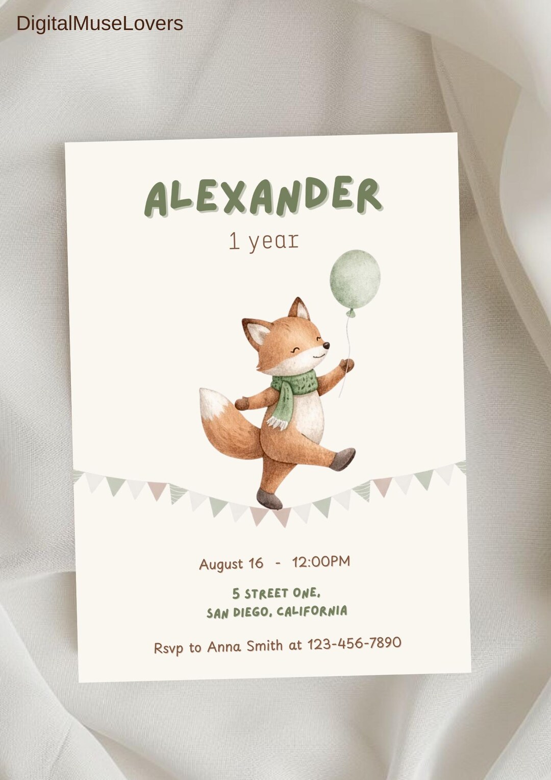 Fox 1st Birthday Invitation, Woodland Birthday Invite Boy, Forest ...