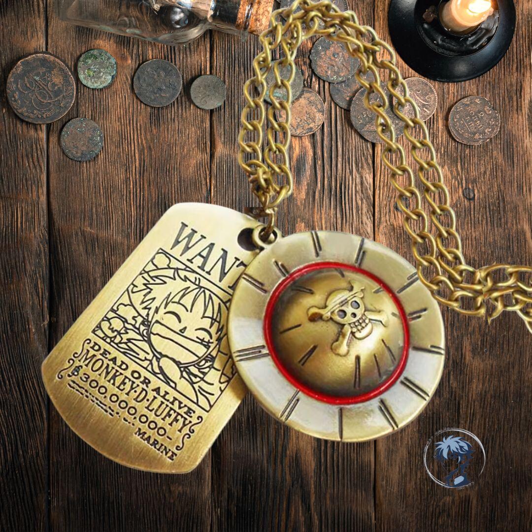 One Piece Wanted Luffy Necklace – Straw Hat Pendant | Manga Otaku ...