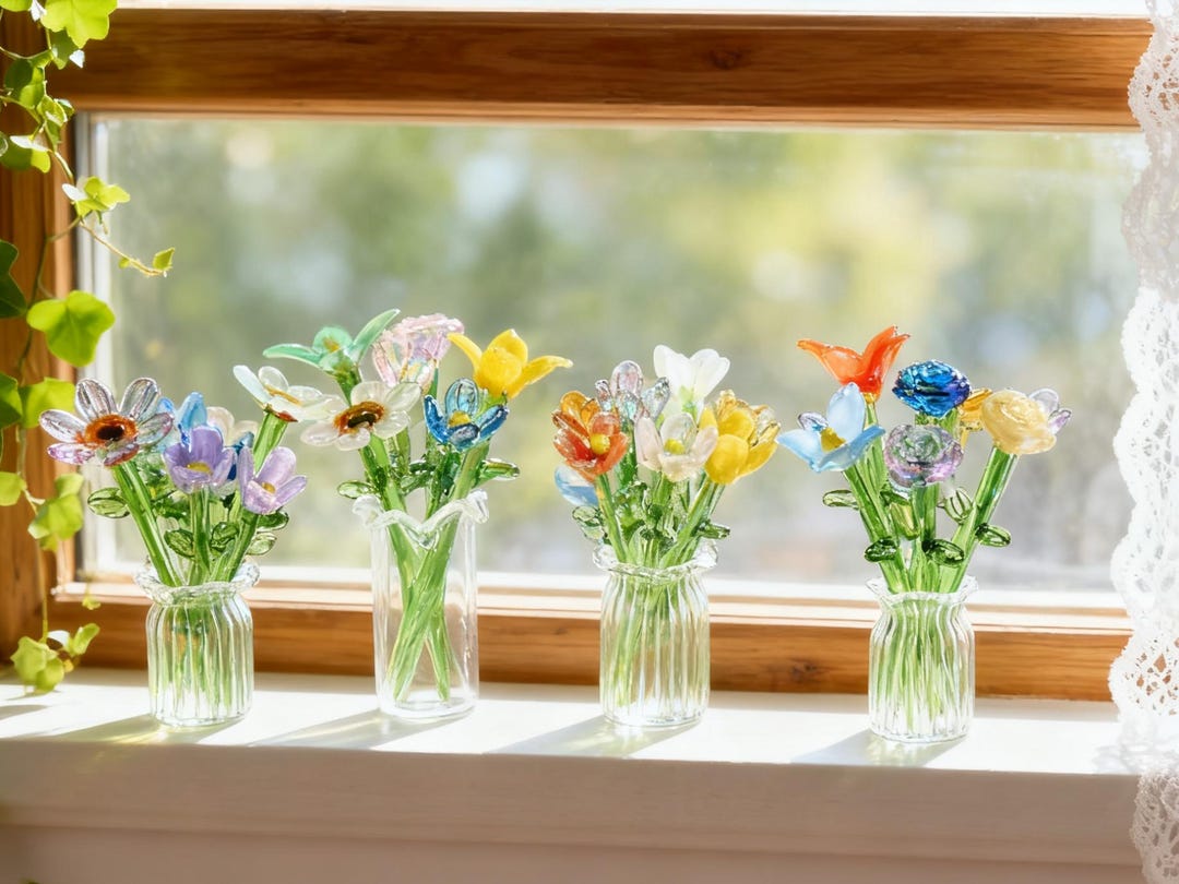 Hand Blown Mini Glass Flowers, Birth Month Flower Gift, Miniature Glass ...