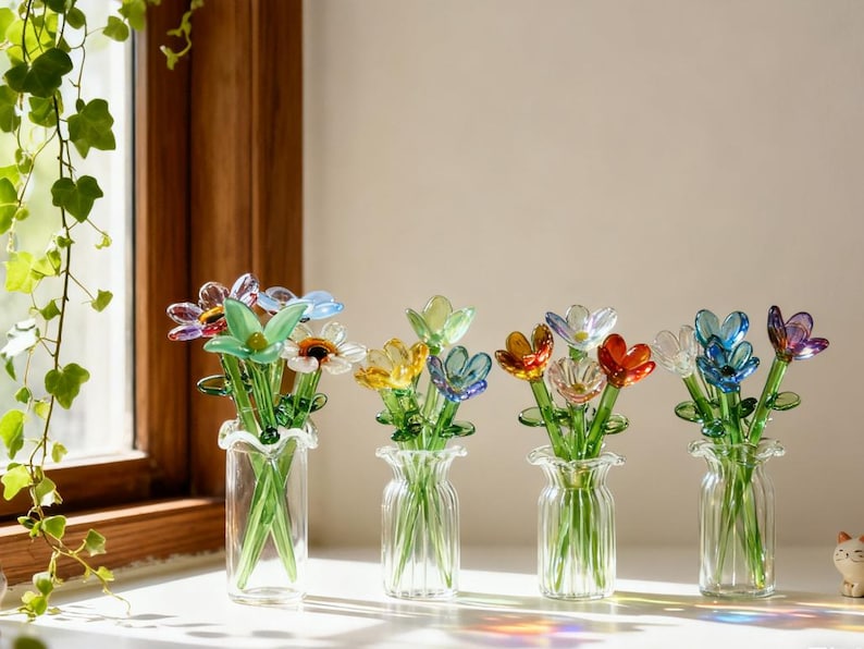 Hand Blown Mini Glass Flowers, Birth Month Flower Gift, Miniature Glass ...