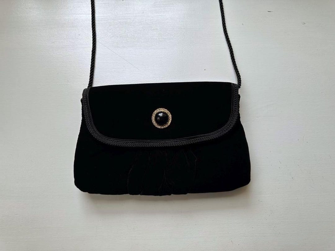 Vintage 80s Black Velvet Envelope Style Crossbody Bag - Etsy
