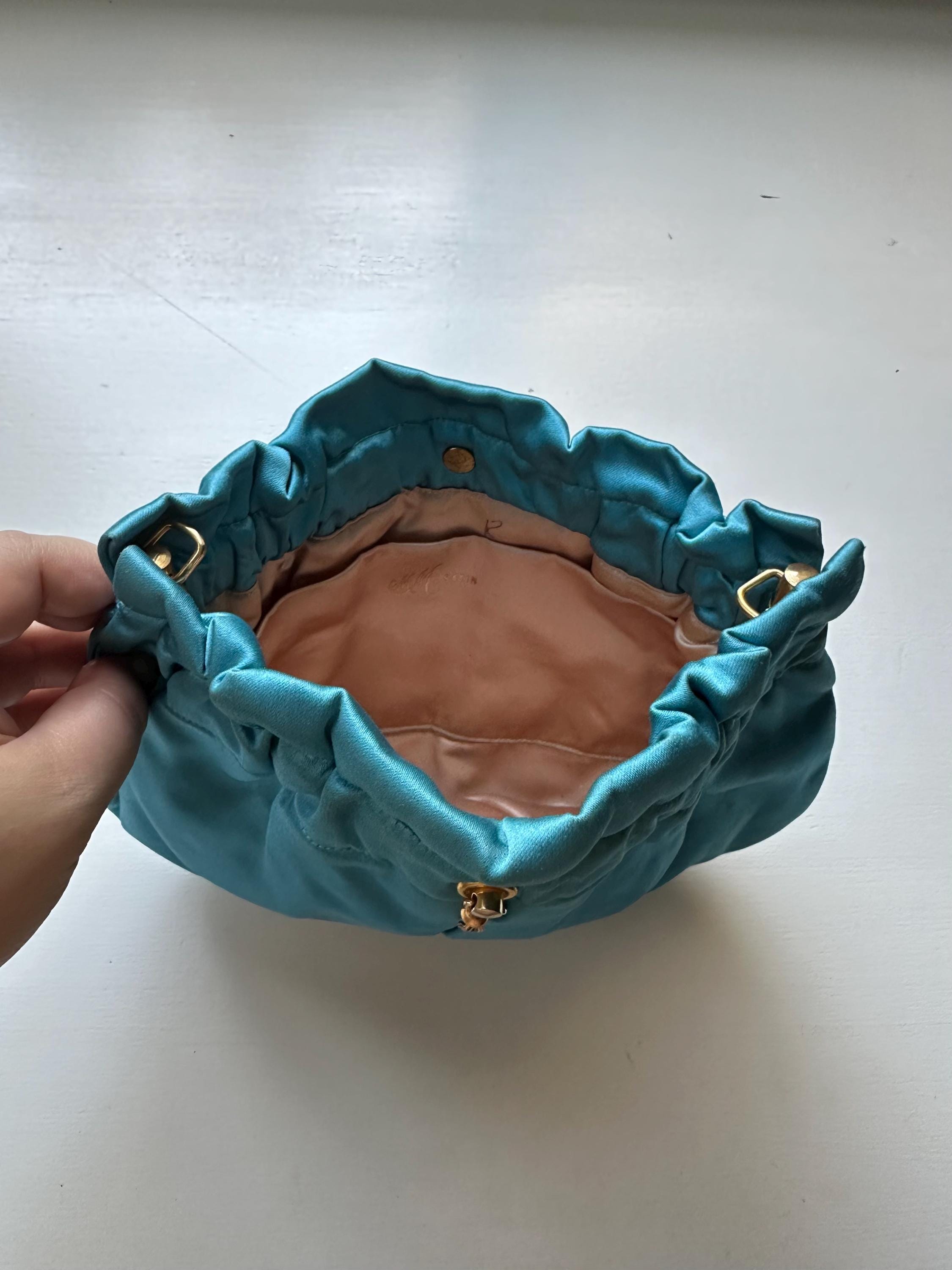 Vintage 60s 'MM Satin' Turquoise Blue Satin Clutch - Etsy