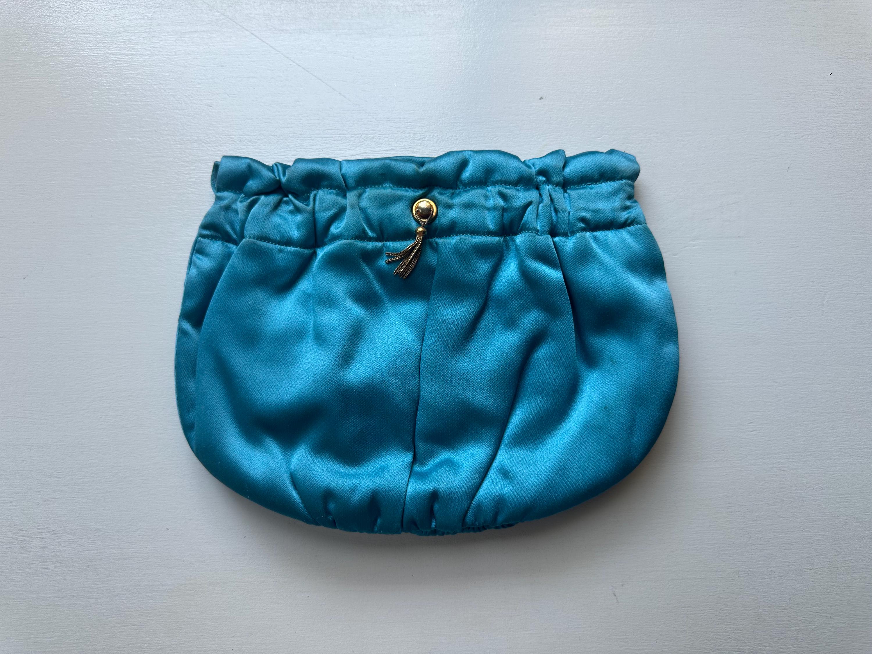 Vintage 60s 'MM Satin' Turquoise Blue Satin Clutch - Etsy
