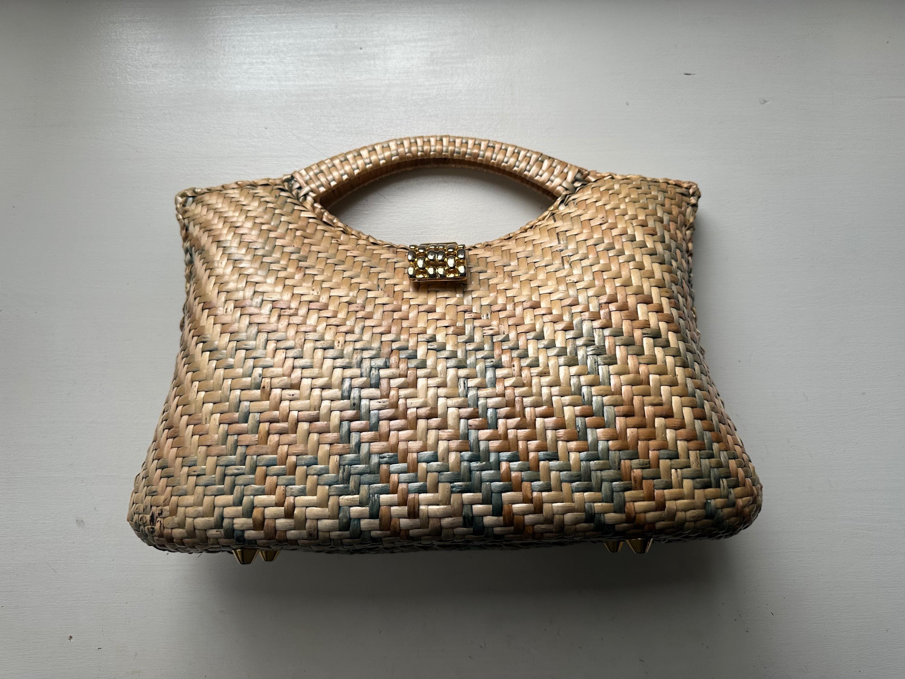 Vintage 70s 'neiman Marcus Collection' Tan and Blue Large Woven Straw ...