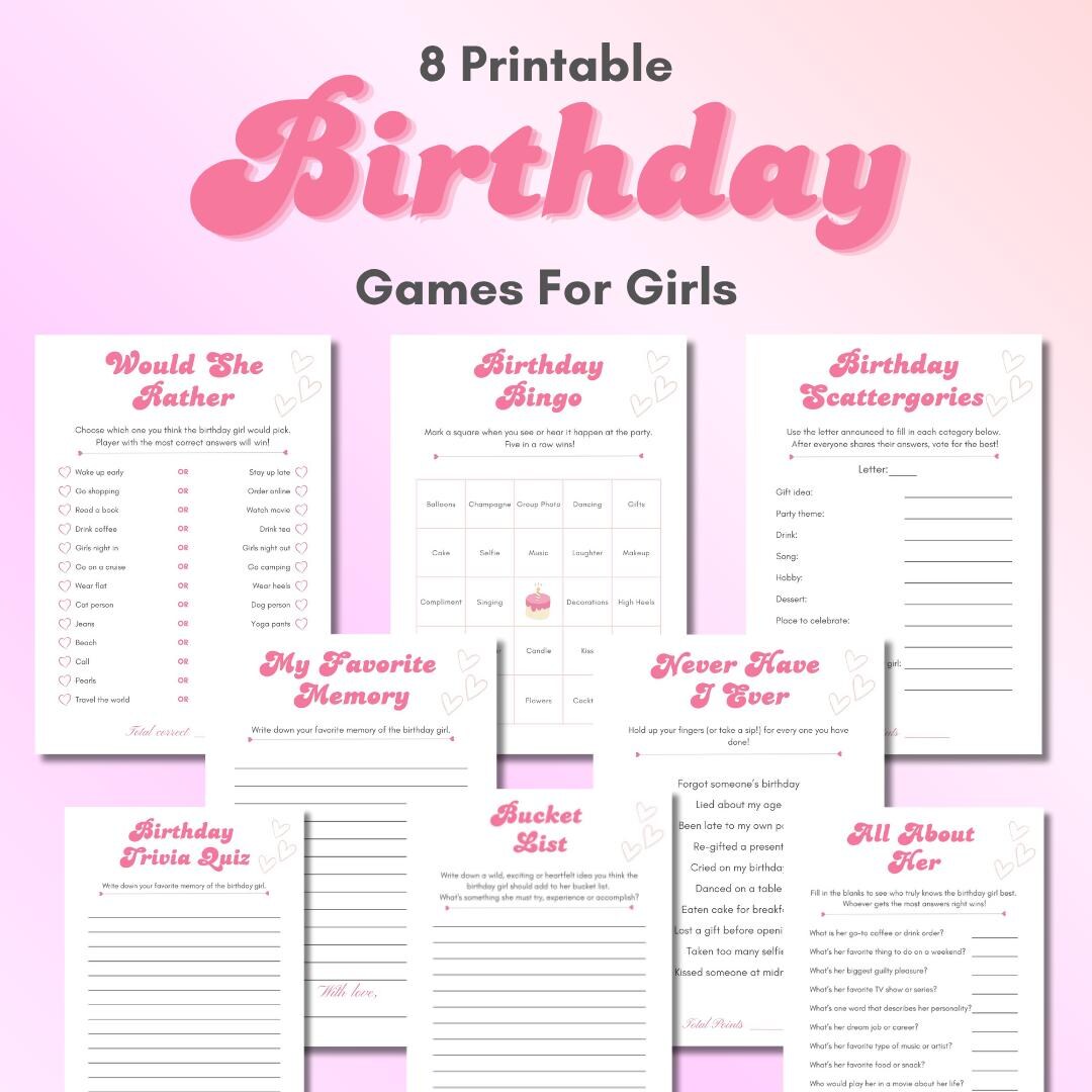Pink Birthday Games Printable Party Games for Women Girls Night ...