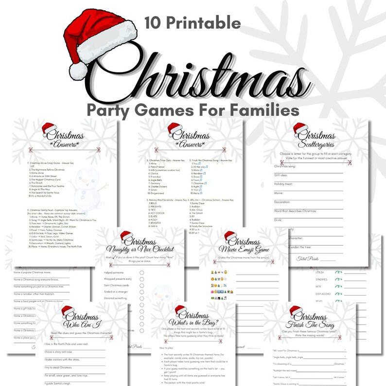 10 Christmas Party Games Printable Bundle Family Friendly Holiday Games ...