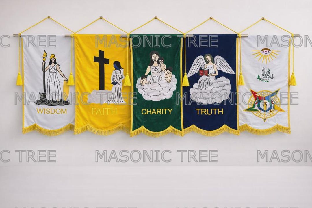 Masonic Order of the Amaranth Station Banners Set – Velvet – 5 Virtues ...
