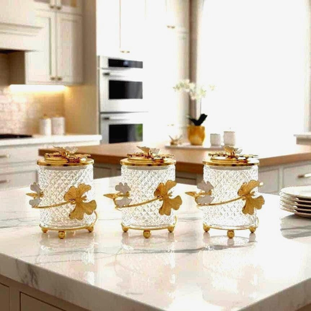 Luxury Kitchen Canister Set Candy Jar Coffee Storage Container Set 3 ...